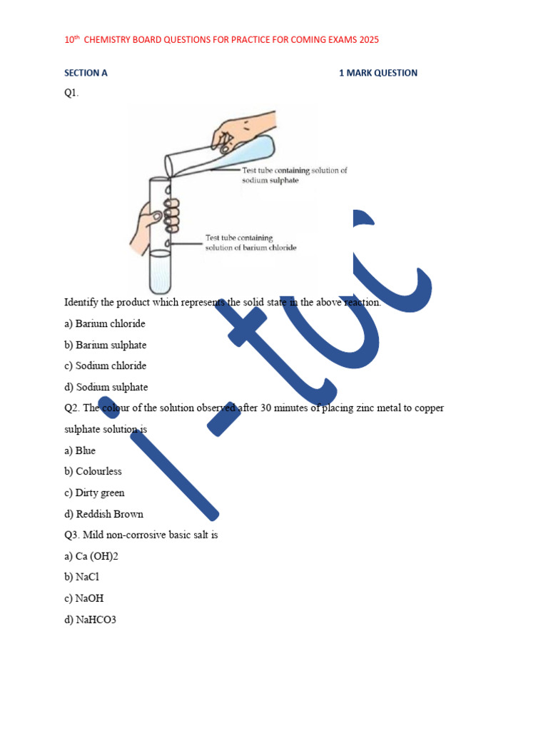 10th Chemistry Board Practice Questions. | PDF | Rust | Sodium Hydroxide