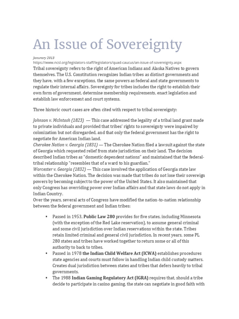 An Issue of Sovereignty INDIAN TRIBES | PDF | Tribal Sovereignty In The ...