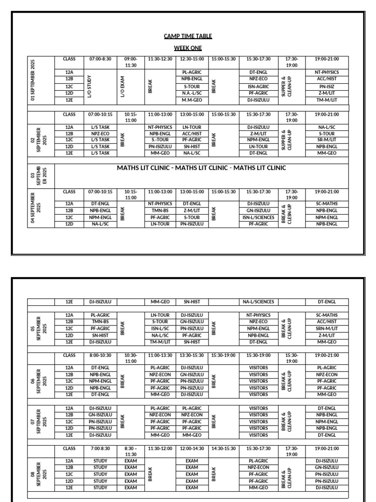 Camp Time Table | PDF