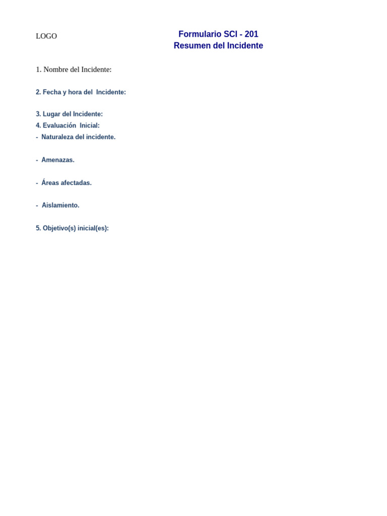 Formulario SCI 201 Resumen Del Incidente | PDF