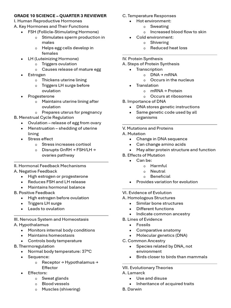 GRADE 10 SCIENCE 3rd Quarter Exam Reviewer | PDF | Luteinizing Hormone ...