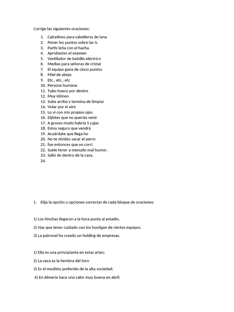 Corrige las siguientes oraciones | PDF