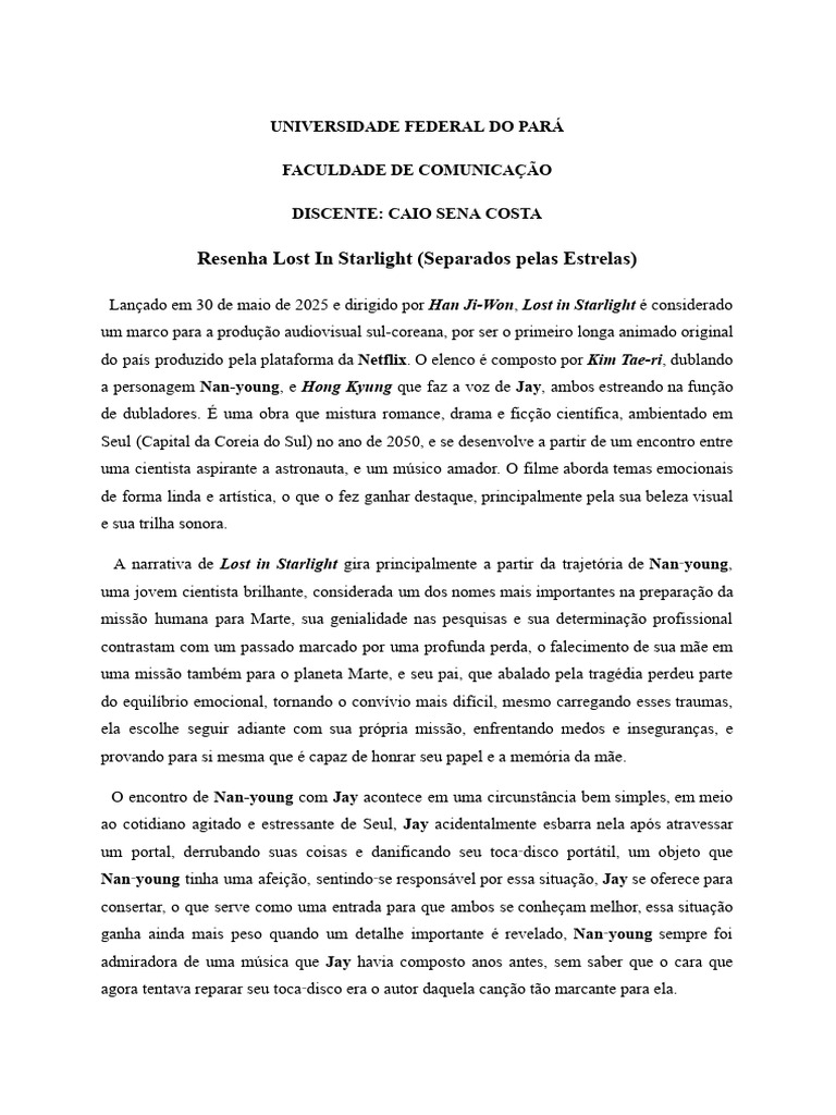 Resenha Lost In Starlight (1) | PDF | Narrativa | Coreia do Sul