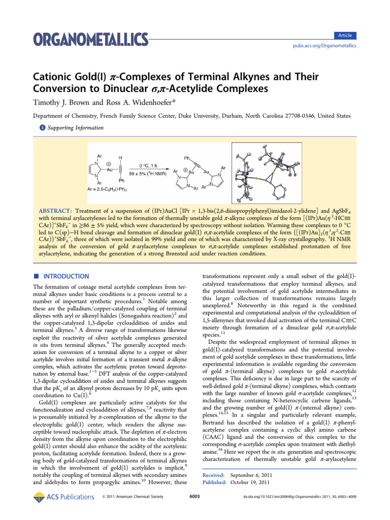 Cationic Gold (I) Π-Complexes of Terminal Alkynes and Their | PDF ...