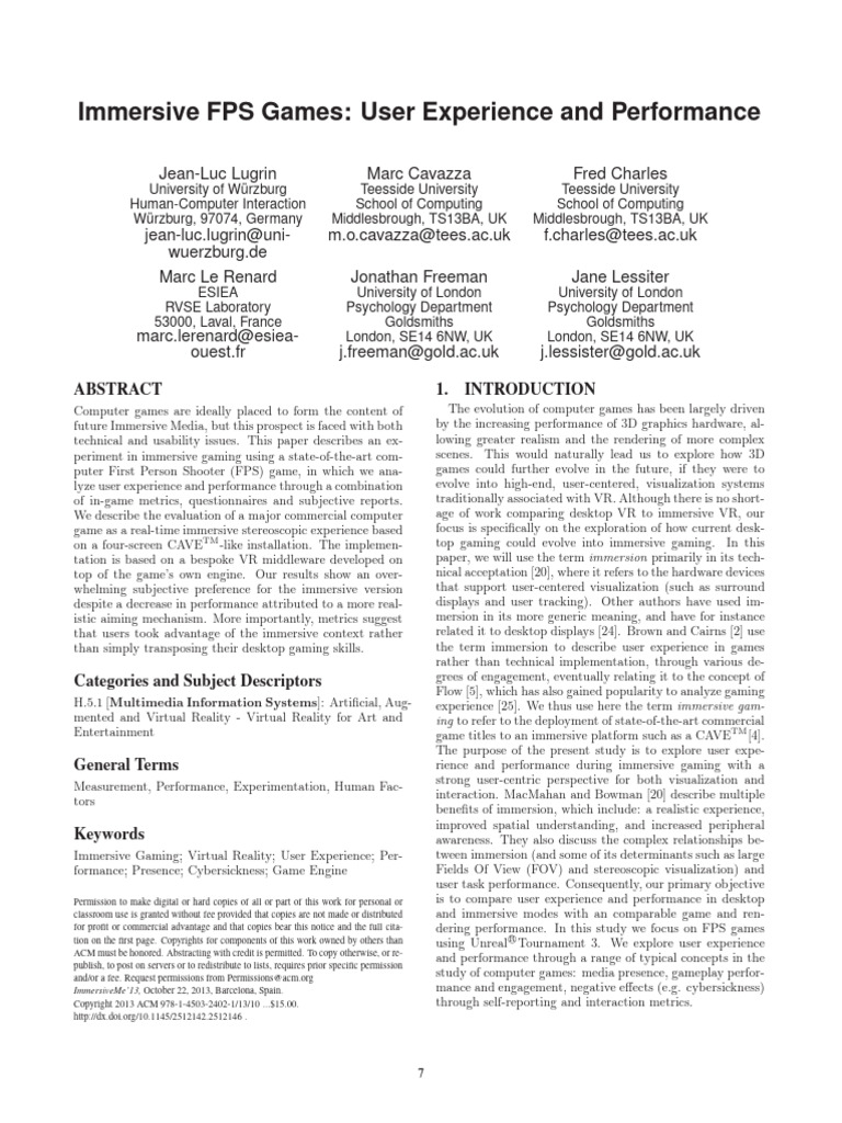 Immersive FPS Games | PDF | Virtual Reality | Visualization (Graphics)