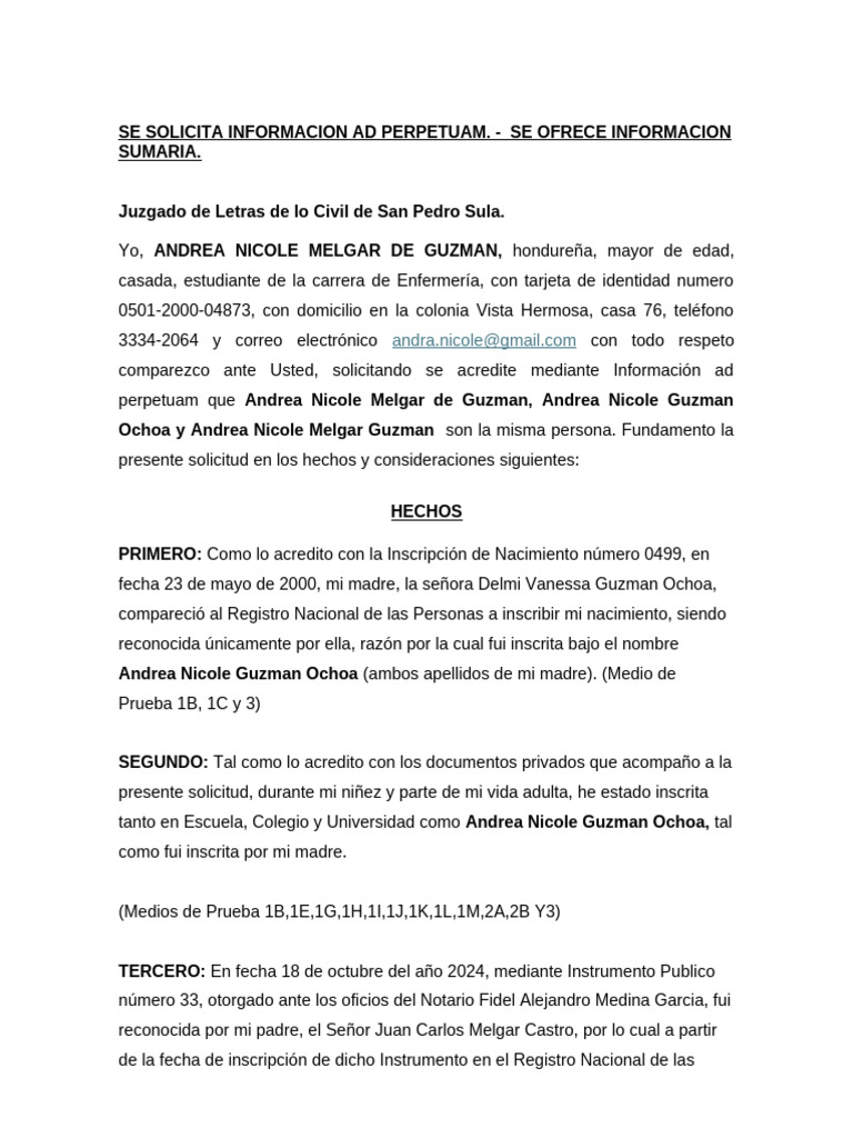 SE SOLICITA INFORMACION AD PERPETUAM | PDF | Documento de identidad | Honduras