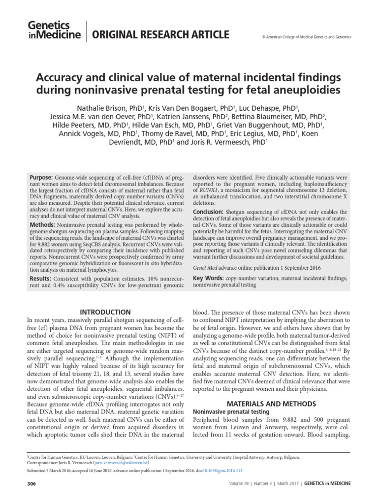 Accuracy and Clinical Value of | PDF | Biology | Genetics