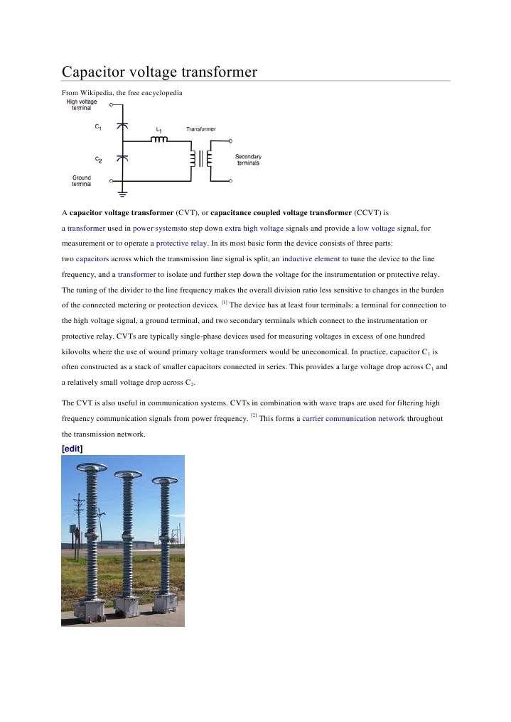 Capacitor Voltage Transformer Overview | PDF