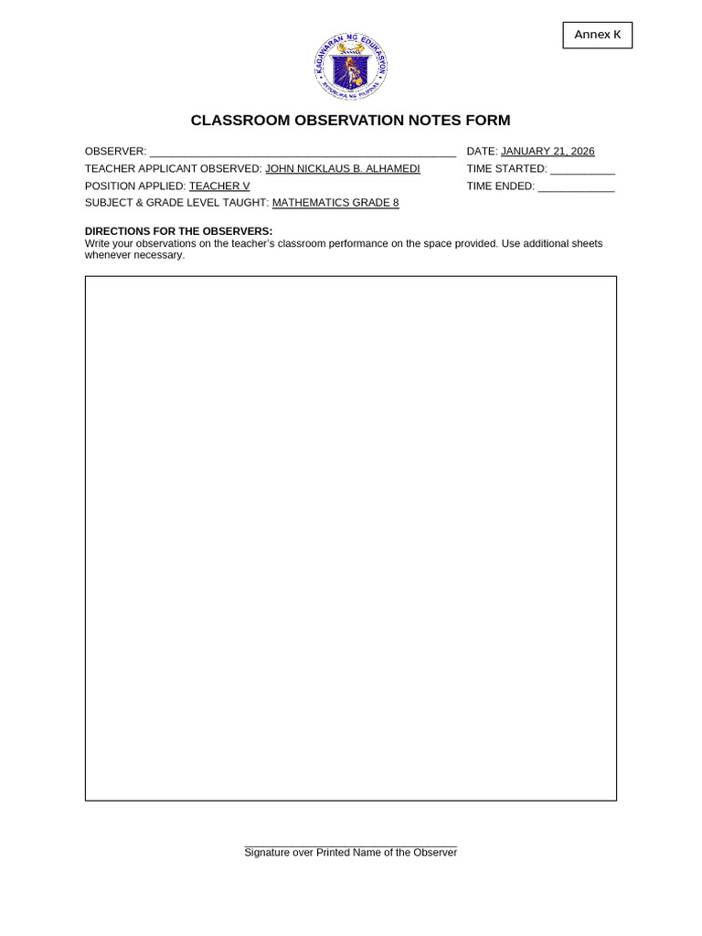Annex K_COT Observation Notes Form | PDF
