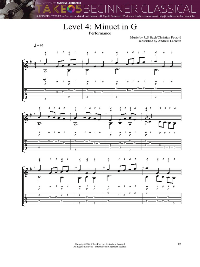 Level 4- Beginner Classical - Minuet in G- Performance | PDF