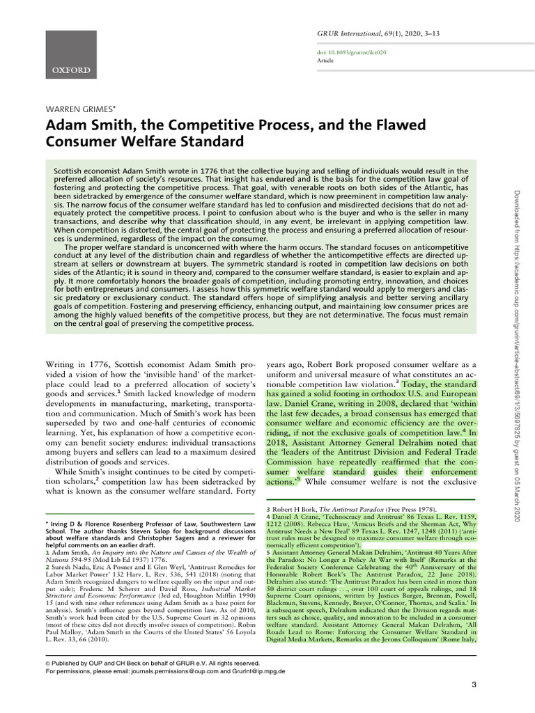 Adam Smith the Competitive Process and the Flawed Consumer Welfare ...