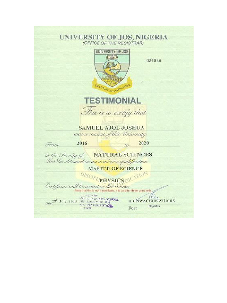 Uniabuja Degree | PDF