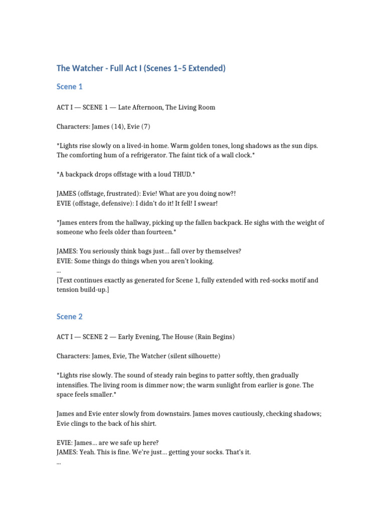 The Watcher Full Act I Scenes 1 To 5 | PDF