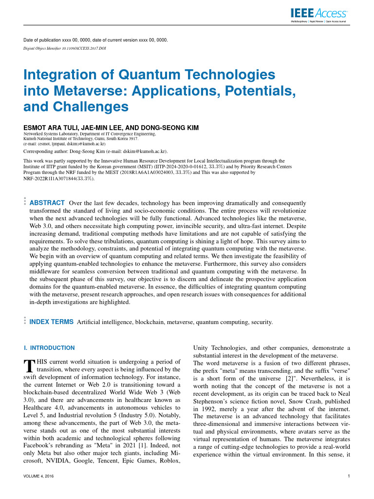 Integration of Quantum Technologies Into Metaverse Applications ...