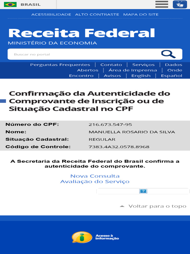 Comprovante de Inscrição Ou de Situação Cadastral No CPF | PDF