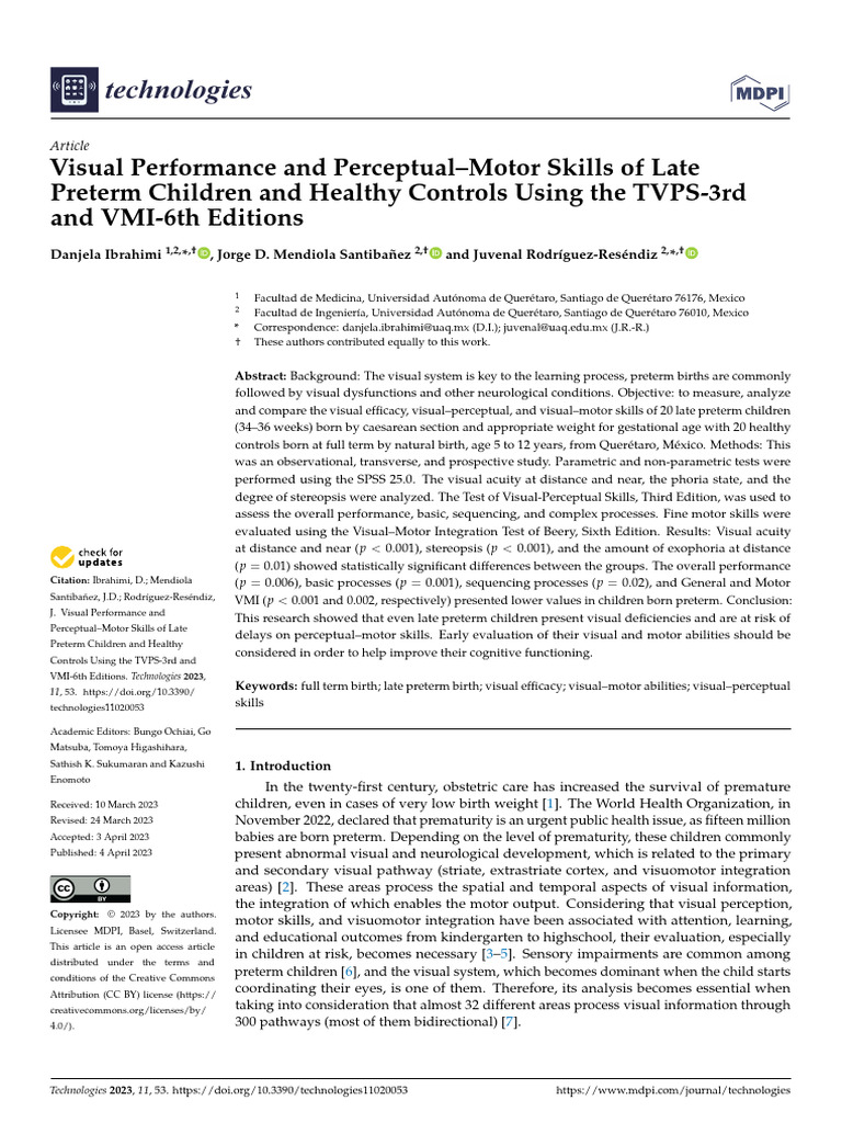 Visual Performance and Perceptual-Motor Skills of | PDF | Statistical ...