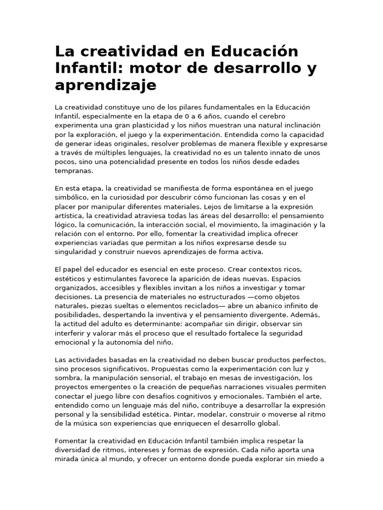 La Creatividad en Educación Infantil | PDF | Creatividad | Pensamiento