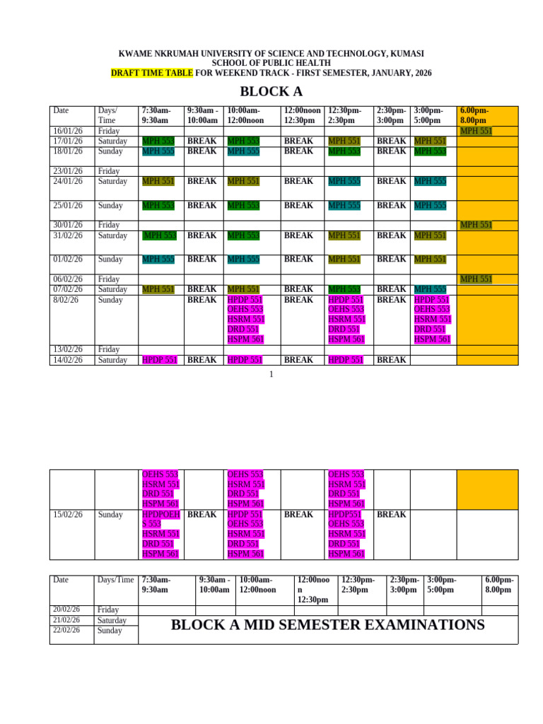 Weekend Draft Timetable 2026-Revised | PDF | Economics | Health Care