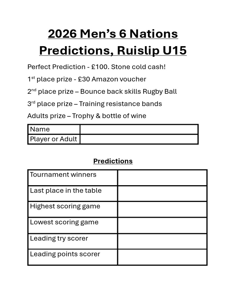 2026 6 Nations Prediction Forms | PDF