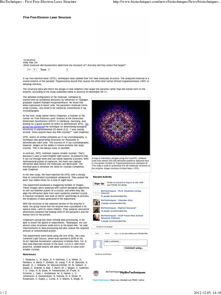 First Free-Electron Laser Structure | PDF | Enzyme | X Ray Crystallography