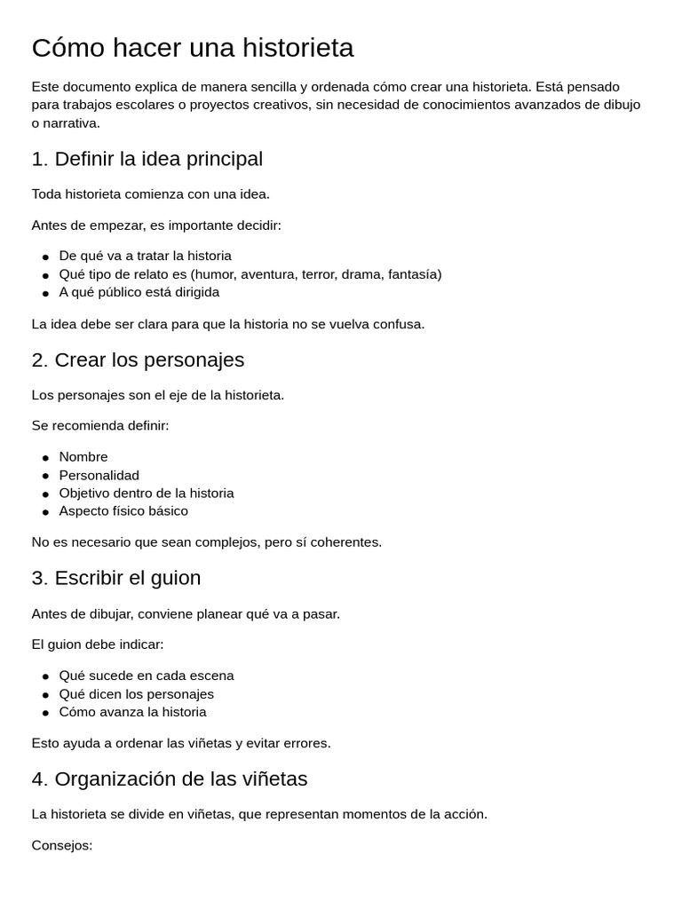 Cómo Hacer Una Historieta: 1. Definir La Idea Principal | PDF