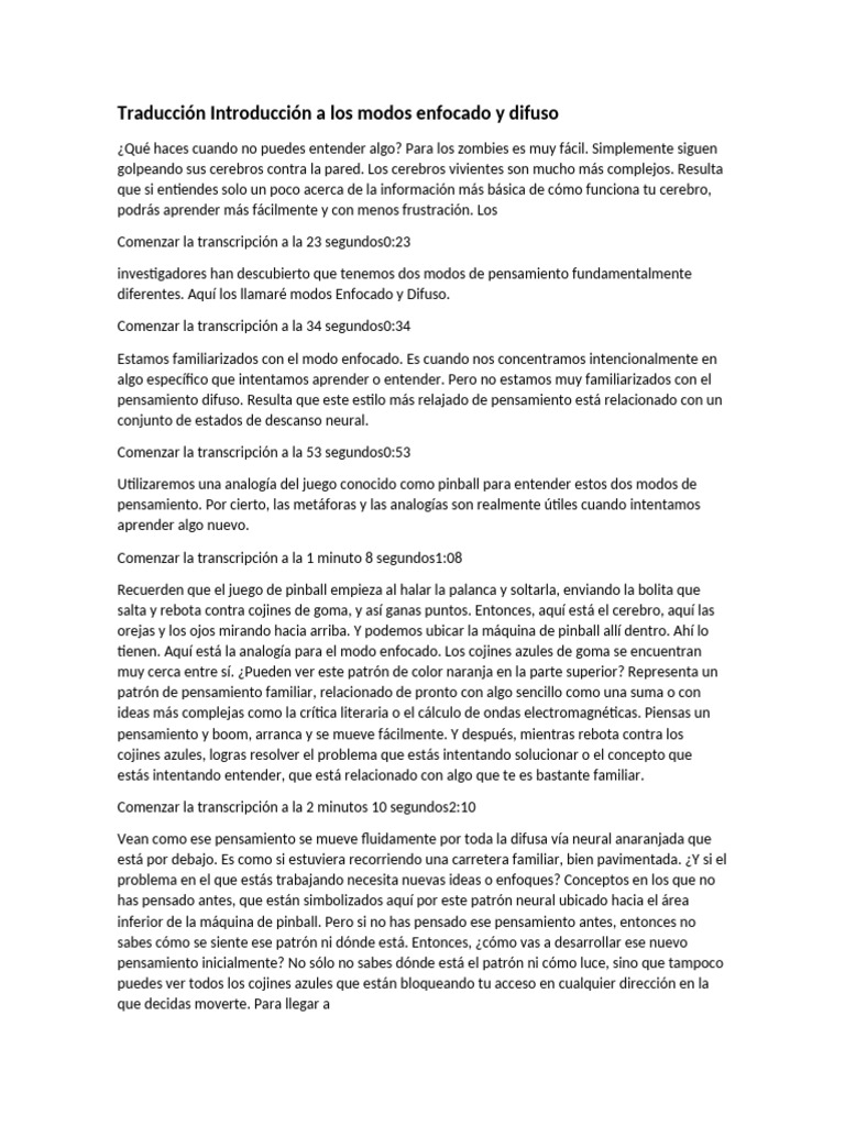 Traducción Introducción A Los Modos Enfocado y Difuso | PDF ...