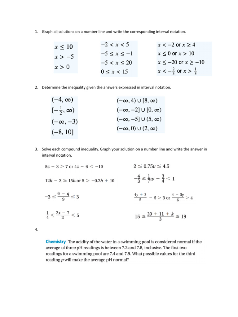 Classwork - Inequalities and Interval Notation | PDF