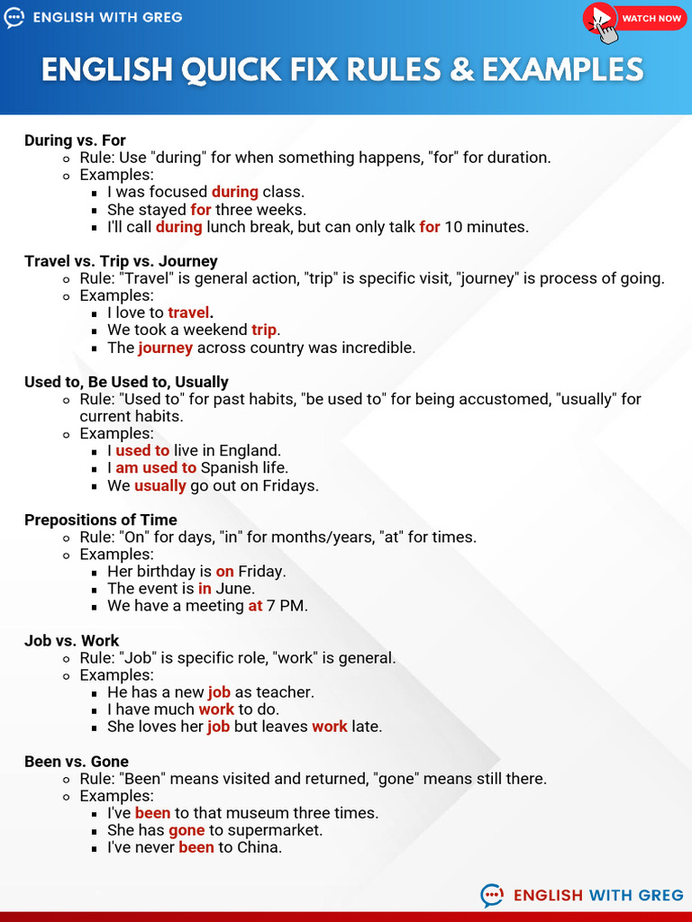 1) Grammar Rules and Examples - English Quick Fix Pack | PDF ...