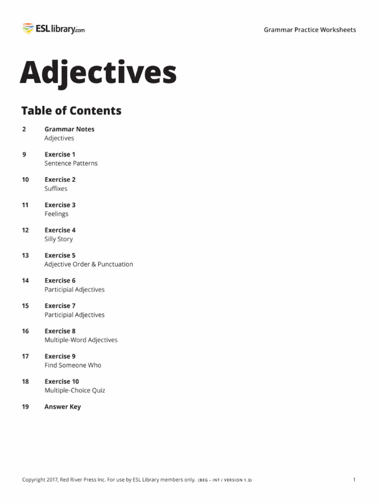 Adjectives — Ellii Formerly ESL Library | PDF