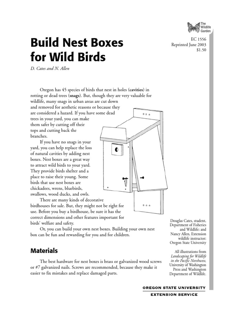Nest Boxes For Wild Birds | PDF | Drill | Screw