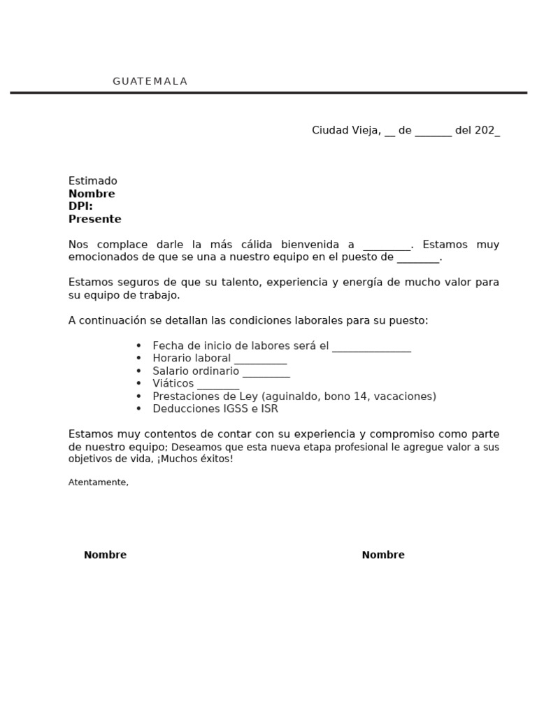 Carta de Bienvenida | PDF