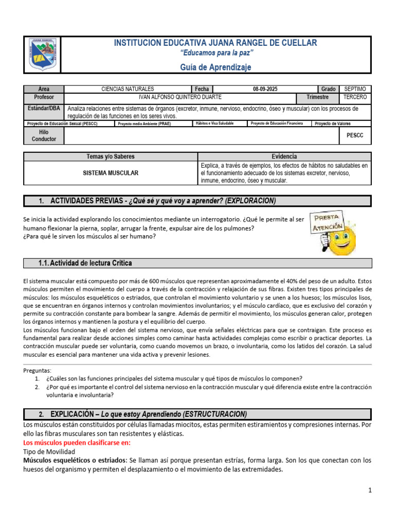 GUIA #1 SISTEMA MUSCULAR 2025 | PDF | Músculo | Anatomía