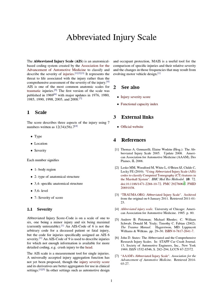 Abbreviated Injury Scale | PDF