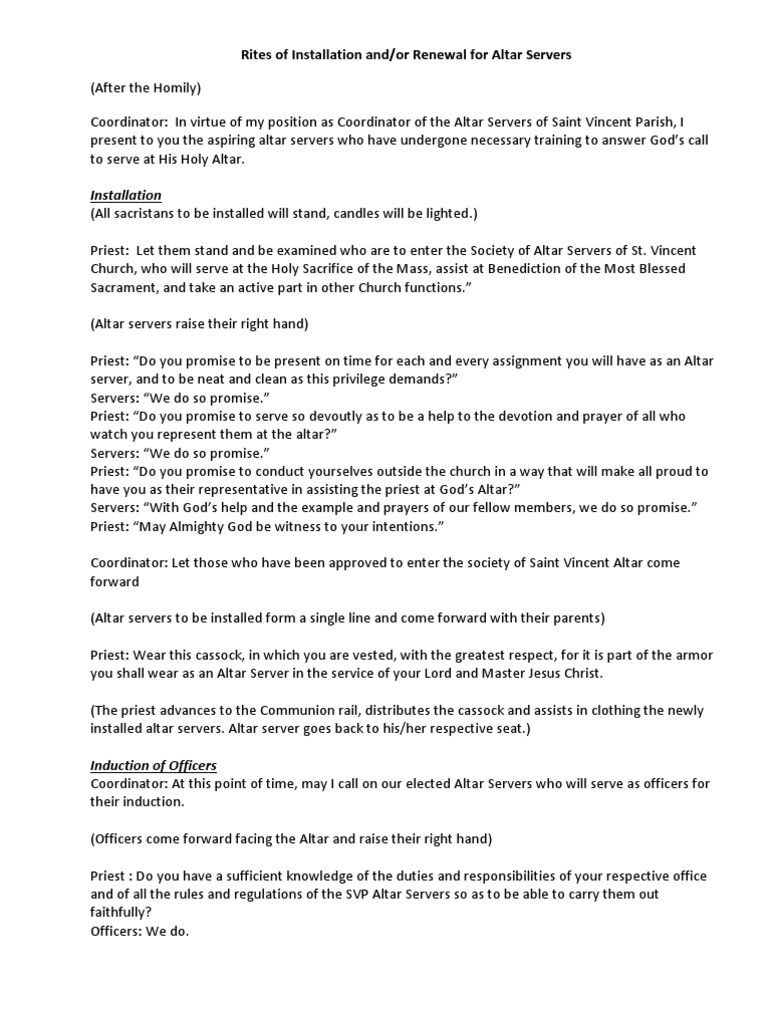 Rites of Installation | PDF | Altar | Priest