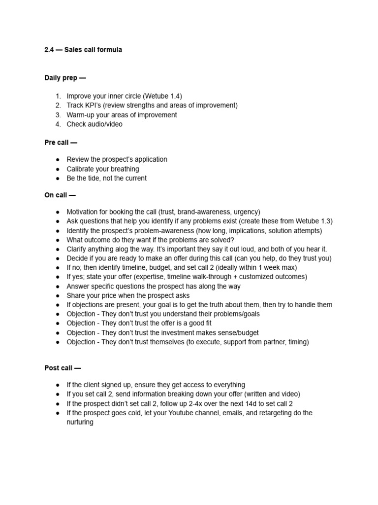2,4 Sales Call Formula | PDF
