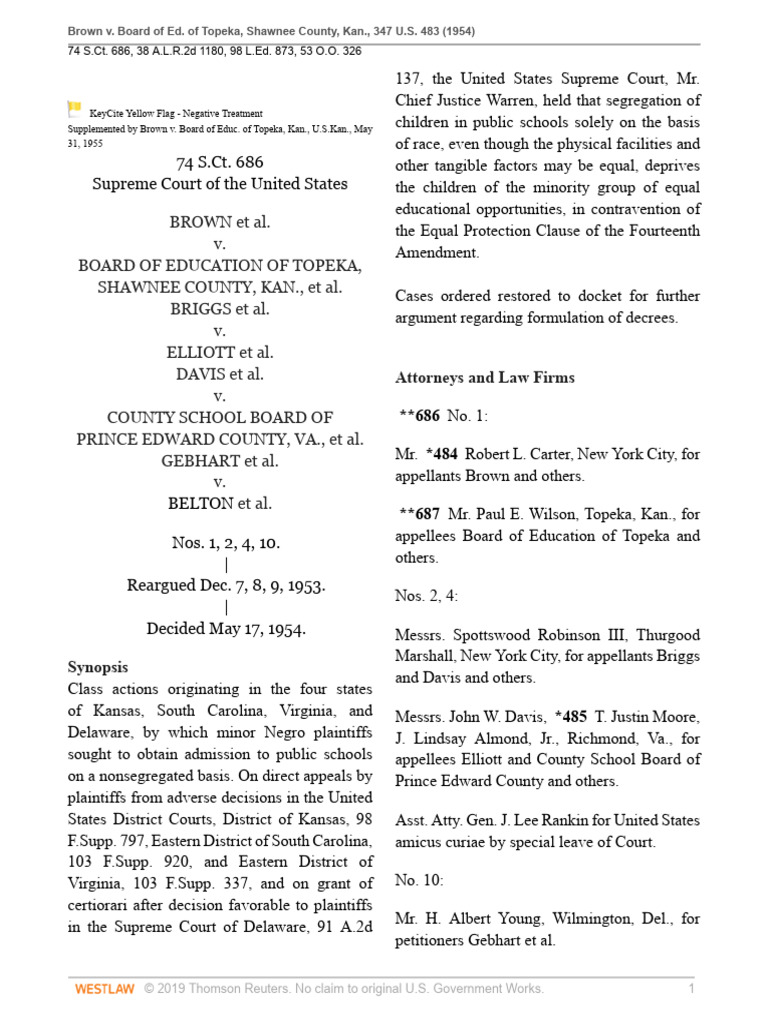 Brown v. Board of Education | PDF | Brown V. Board Of Education | Equal ...