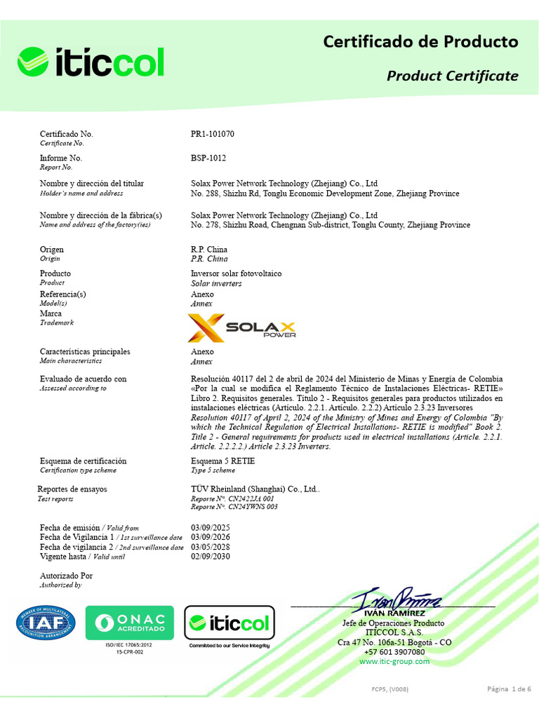 C2 Certificado BSP RETIE2024 | PDF