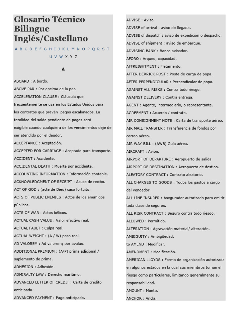 Glosario Técnico Bilingue Inglés | PDF | Servicios financieros