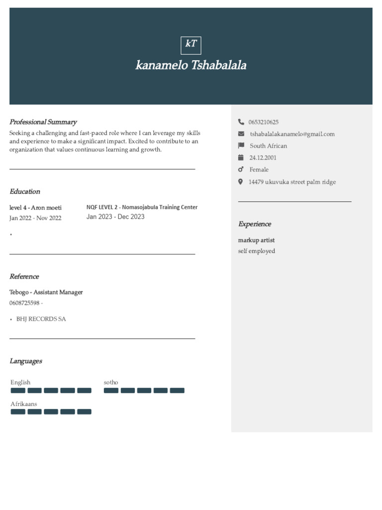CV Kananelo | PDF