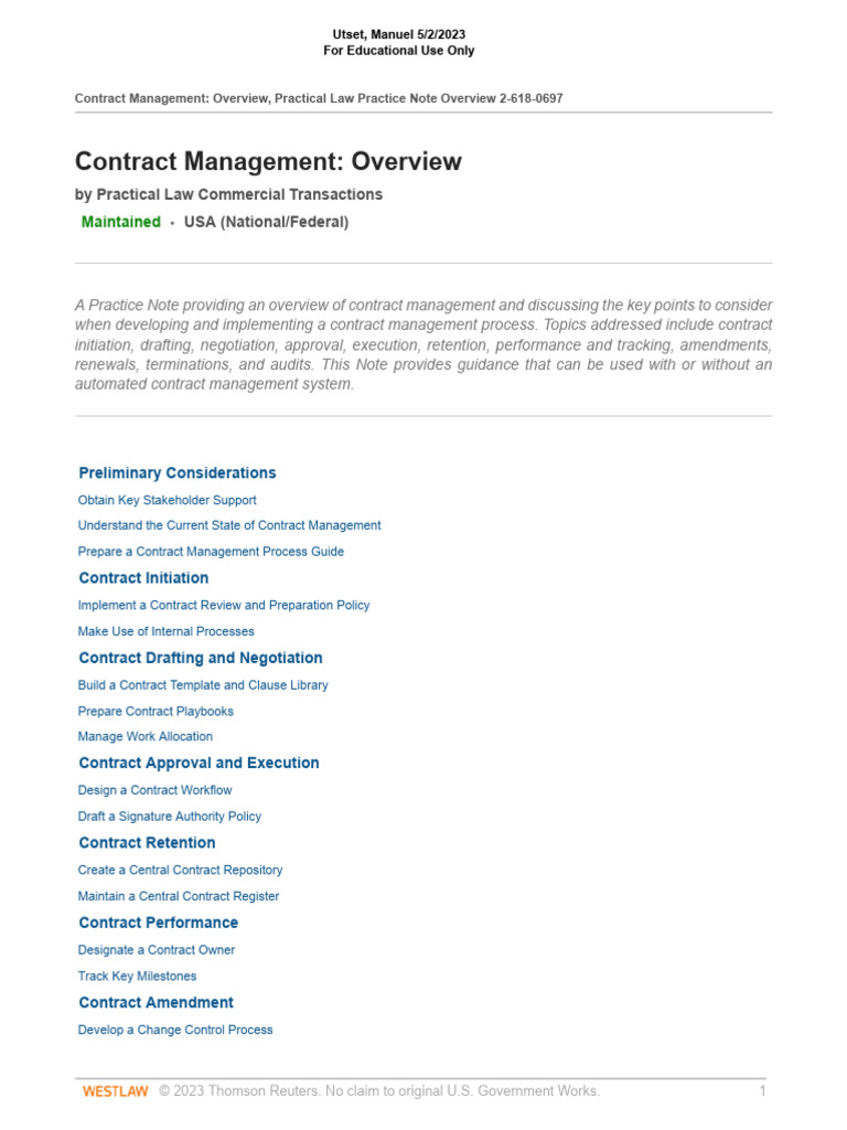 Contract Management Overview | PDF | Outsourcing | Policy
