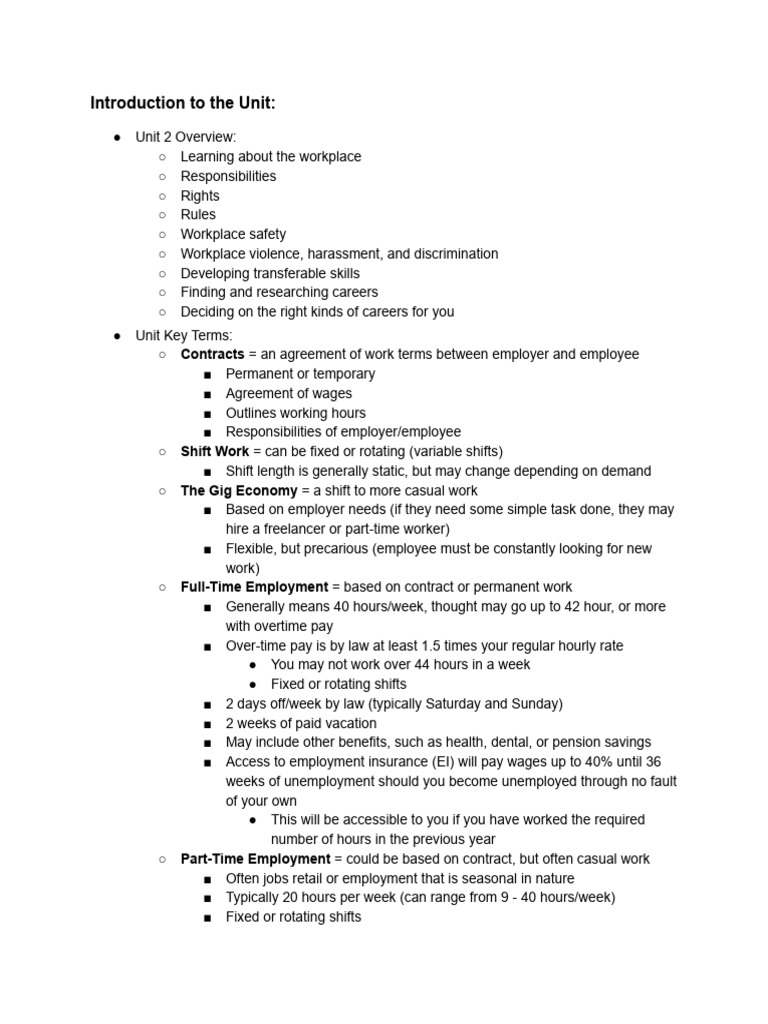 GLC2O Unit 2 Lesson Notes | PDF | Cost Of Living | Sexual Harassment