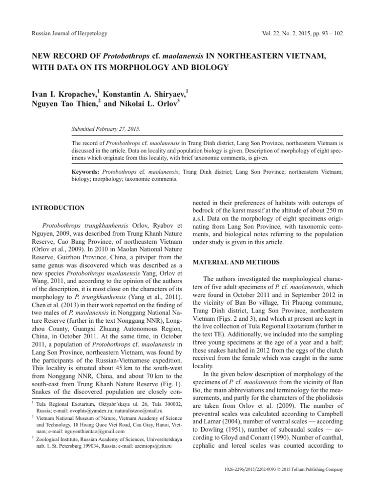 Kropachev Et Al. New Record of Protobothrops Cf. Maolanensis in ...