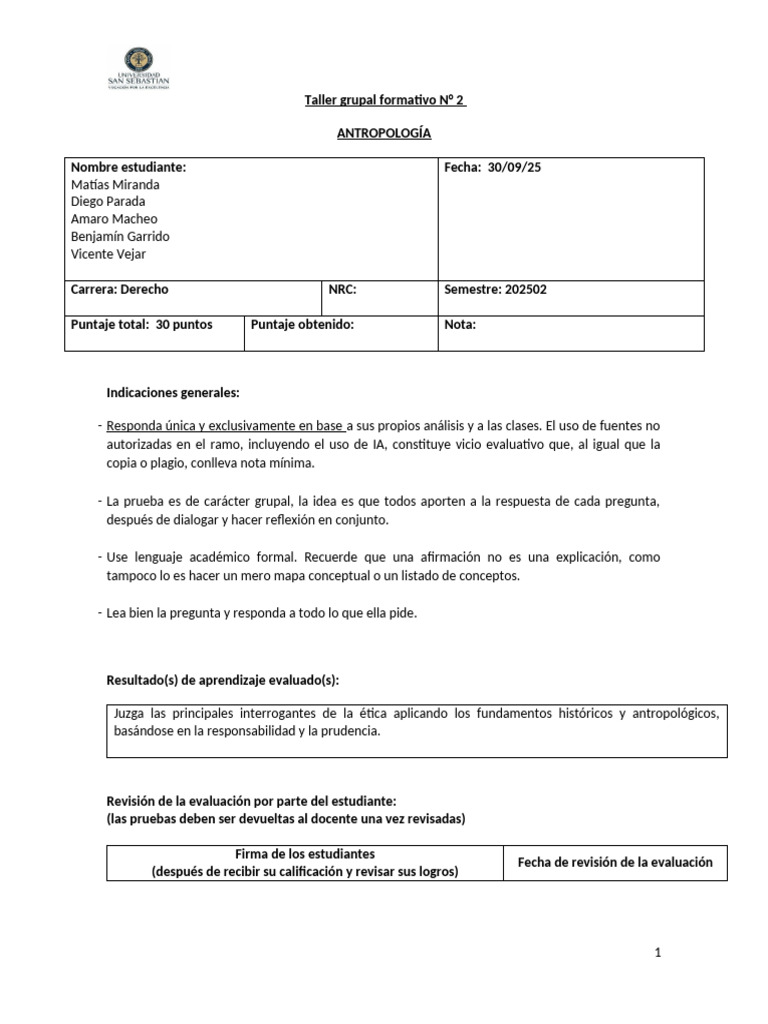 Antropologia Taller 2 | PDF | Dignidad | Moralidad