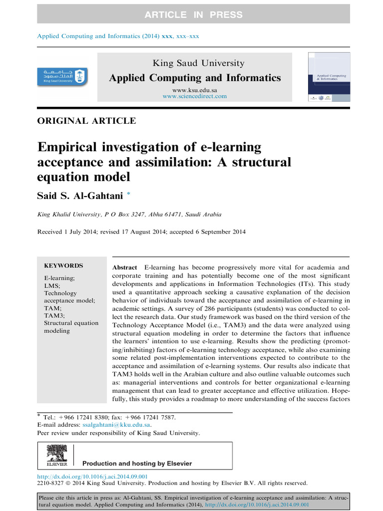 Empirical Investigation of E-Learning - Structural Equation Model | PDF ...