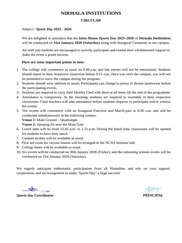 Circular - Sports Day 2026 | PDF
