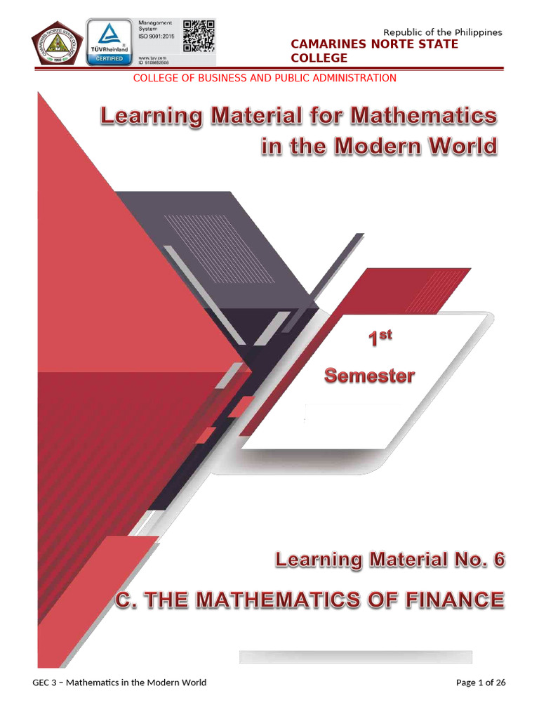 Module No. 6 The Mathematics of Finance | PDF | Bonds (Finance) | Stocks