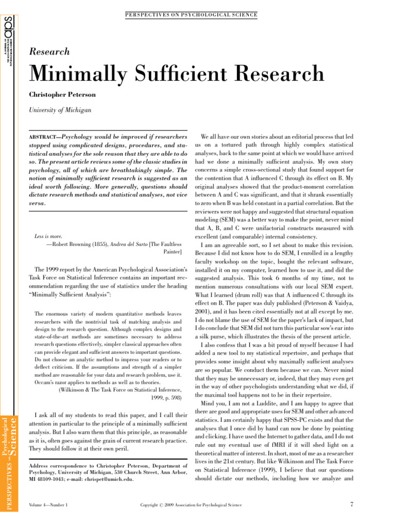 peterson_2009_minimally.sufficient.research (1) | PDF | Psychology ...