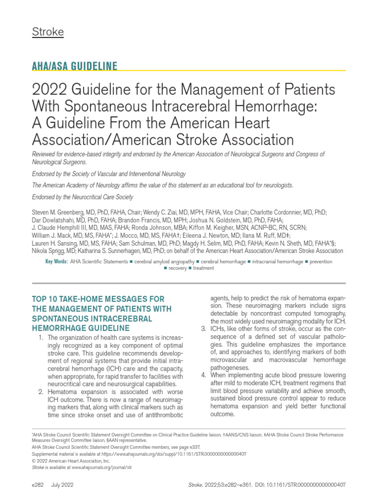 AVCh - Manejo Intraparenquimatoso - Guidelines - AHA 2022 | PDF ...