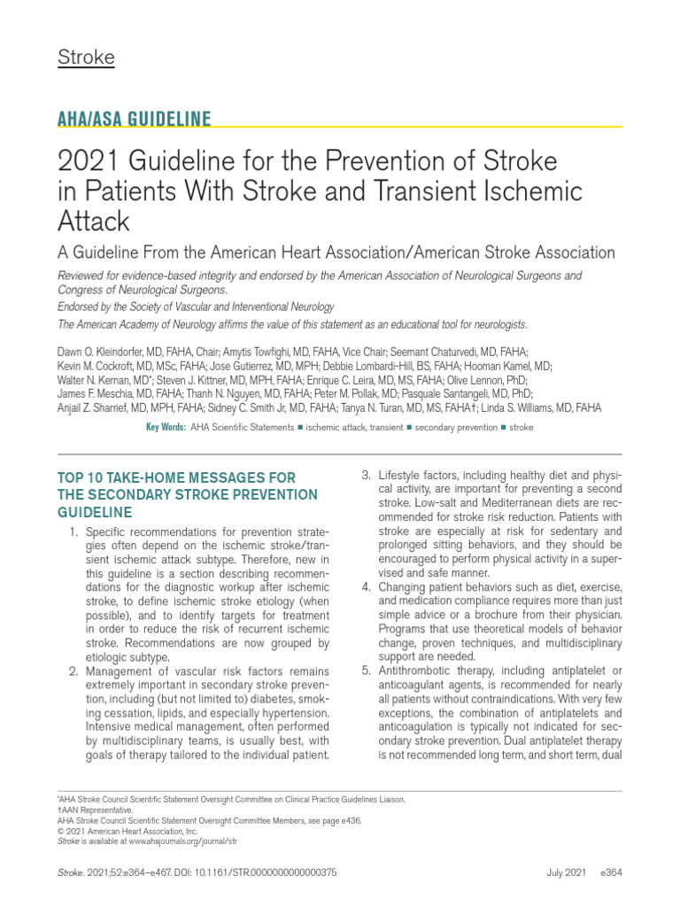 AVCi - Prevencao - Guidelines - AHA 2021 | PDF | Stroke | Clinical Medicine