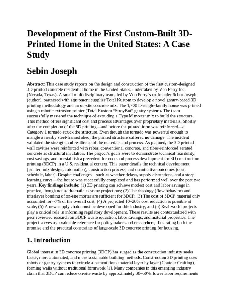 Development of The First Custom 3D Printed Home | PDF | Concrete | 3 D ...